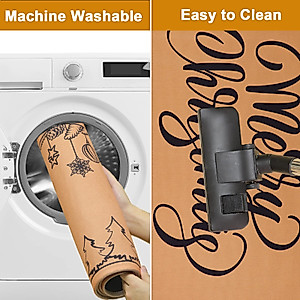 chiazllta Merry Christmas Kitchen Rugs Set of 2, Xmas Tree Reindeer Floor Rugs and Mats Happy New Year Christmas Decorations for Home Kitchen,15.7 x 23.6 and 15.7 x 47 inch