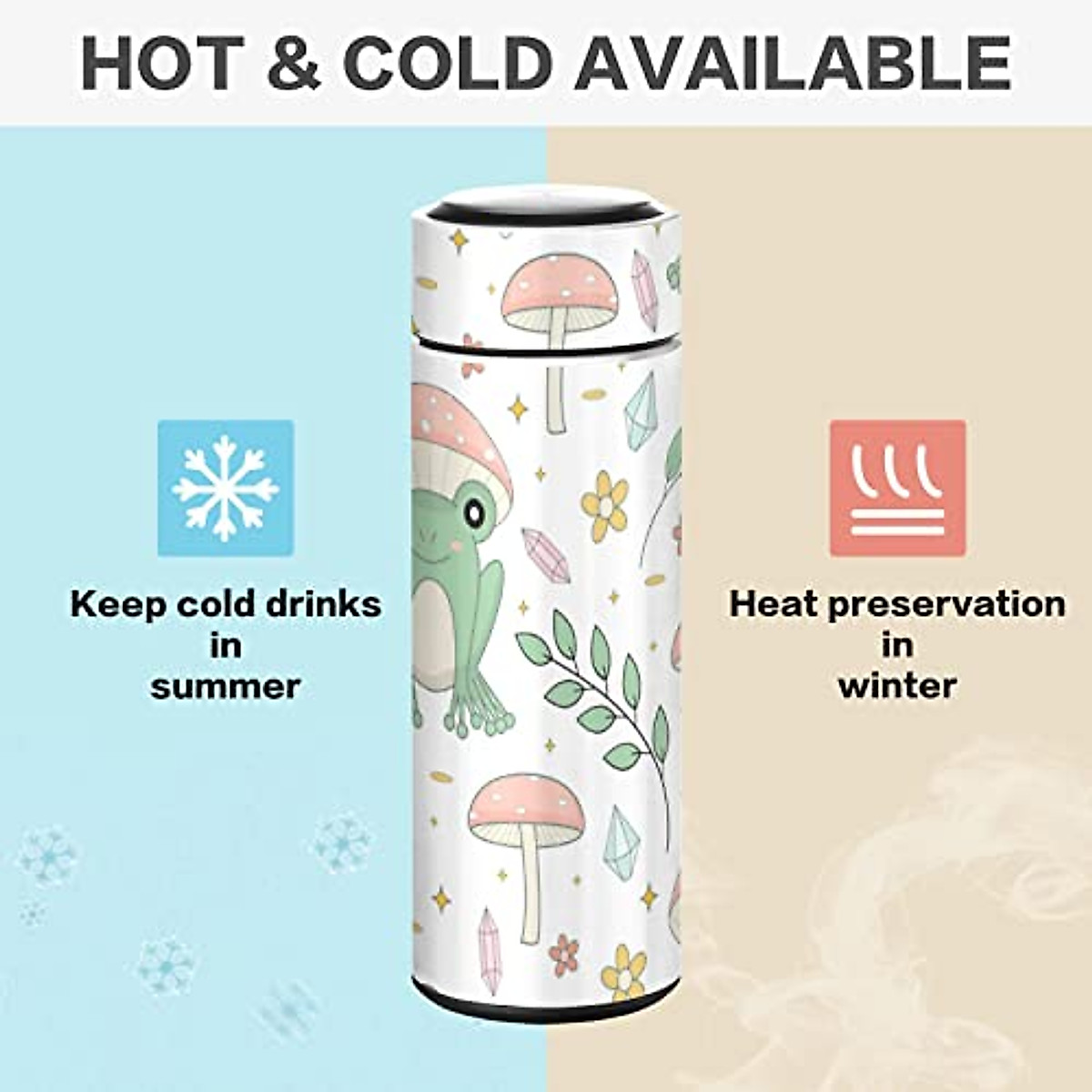 senya Water Bottle Frog and Mushrooms Vacuum Insulated Stainless Steel, Double Walled, 17 Oz,Keep Cold or Hot Water Bottle(229vb0a)