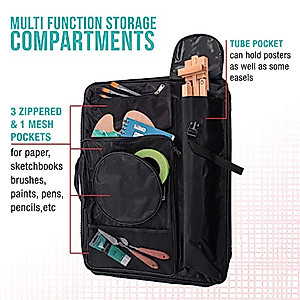 U.S. Art Supply Black Nylon Art Supplies Portfolio Carry Backpack Bag, Size: 19" x 26"