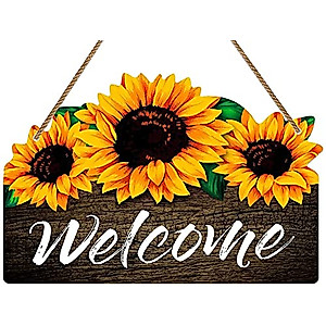 SICOHOME Welcome Sign for Front Door,8"x 12" Sunflower Welcome Sign,Rustic Summer Welcome Door Hanger,Welcome Sign for Front Porch Bedroom Living Room Indoor Outdoor Kitchen Home Decor