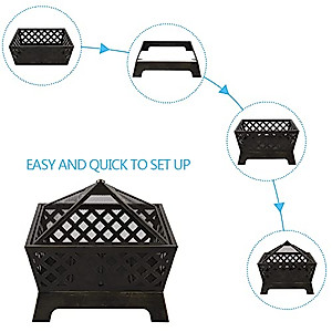 Fire Pits for Outside Firepit Outdoor Fireplace Wood Burning Fire Pit, 26.4 Inchs Large Portable Fire Pit with Fire Pit Screen for Outdoor Outside Camping Patio Garden Backyard, Bronze