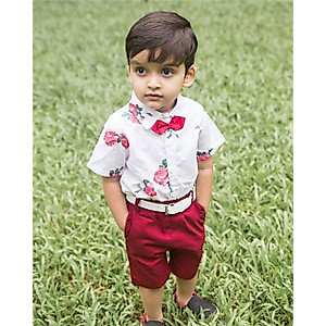 Toddler Baby Boys Rose Floral Shorts Set Short Sleeve Button Down Shirt + Shorts Pants 2 Pieces Infant Summer Clothes Outfits Red 2-3 Years