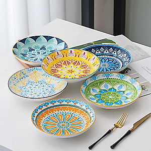 AHX Ceramic Pasta Bowls Salad Bowl - porcelain serving bowl Set of 6-8" Wide and Shallow Soup Bowls plates Set - Microwave and Dishwasher Safe(23OZ)