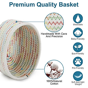 【2 Pack】ABenkle Small Woven Baskets, Tiny Oval Shallow Storage Baskets, Mini Cotton Rope Empty Decorative Basket, Boho Little Organizer Bins for Bathroom, Cat Dog Toy Gifts Baskets