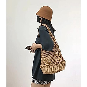 NIBD Women's Beach Straw Handbag Woven Tote Fishing Net Beach Bag Large Capacity Mesh Rope Combination Handbag (A)