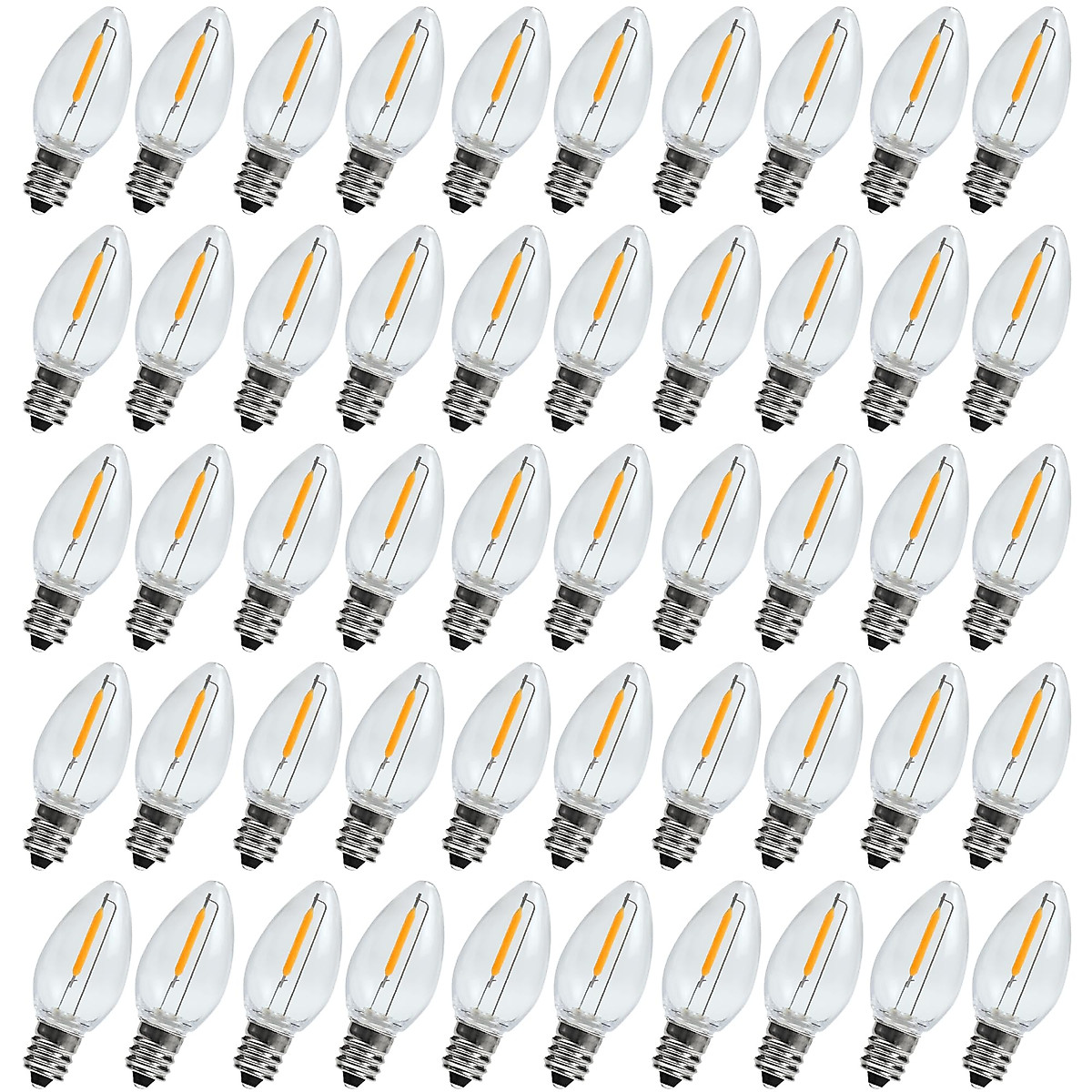 50 Pack C7 LED Night Light Bulbs, C7 LED Replacement Light Bulb for Christmas String Light, 0.6 Watt Equivalent to 7 Watt, Warm White 2200K, E12 Candelabra Base Clear Plastic LED Bulbs