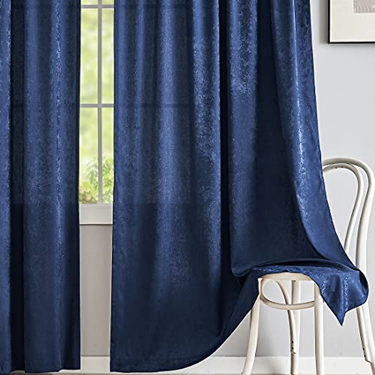 Privacy Sheer Curtains 84 inch Length 2 Panels Set, Semi Sheer Privacy Curtain Drapes, Navy Rod Pocket Velvet Opaque Privacy Curtains for Windows Living Room Bedroom Sunroom French Doors (52"W x 84"L)