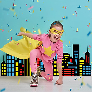 City Skyline Backdrop Hero Party Decoration City Skyline Buildings Photography Background Hero Party Centerpiece City Skyscraper Standing Cards for Hero Birthday Party Baby Shower Decor Supplies