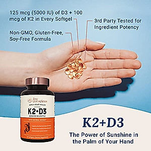 Live Conscious Vitamin K2 MK7 with D3 Supplement by LiveWell | Bone & Heart Health Support - Patented Vitamin K & Vitamin D3 5000 IU - 60 Softgels
