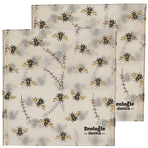 Ecologie by Danica Reusable Beeswax Sandwich Bag Bees, Reusable Food Storage Wrap, W6.5 x L6.5", Set of 2