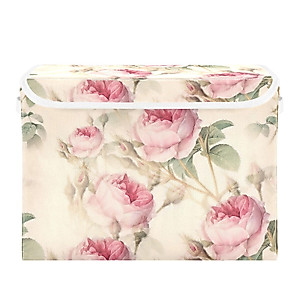 Tatenale Collapsible Storage Bins with Lids Decorative Fabric Storage Cubes Closet Organizer and Storage Basket Boxes Containers for Clothes Box Chest Folding Rectangle Pink Rose