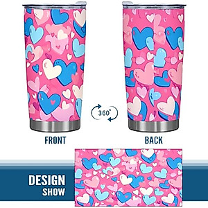 QWEUIOP 20oz Insulated Travel Coffee Mug Blue Hearts Pattern Stainless Steel Tumbler with Lid Double Wall Vacuum Coffee Cup For Hot and Cold Drinks14182
