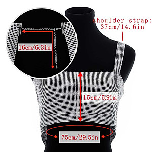 Uranian Rhinestone Tank Top Sexy Nightclub Body Chain Sparkle Crystal Harness Club Party Adjustable Body Jewelry for Women and Girls (Silver)