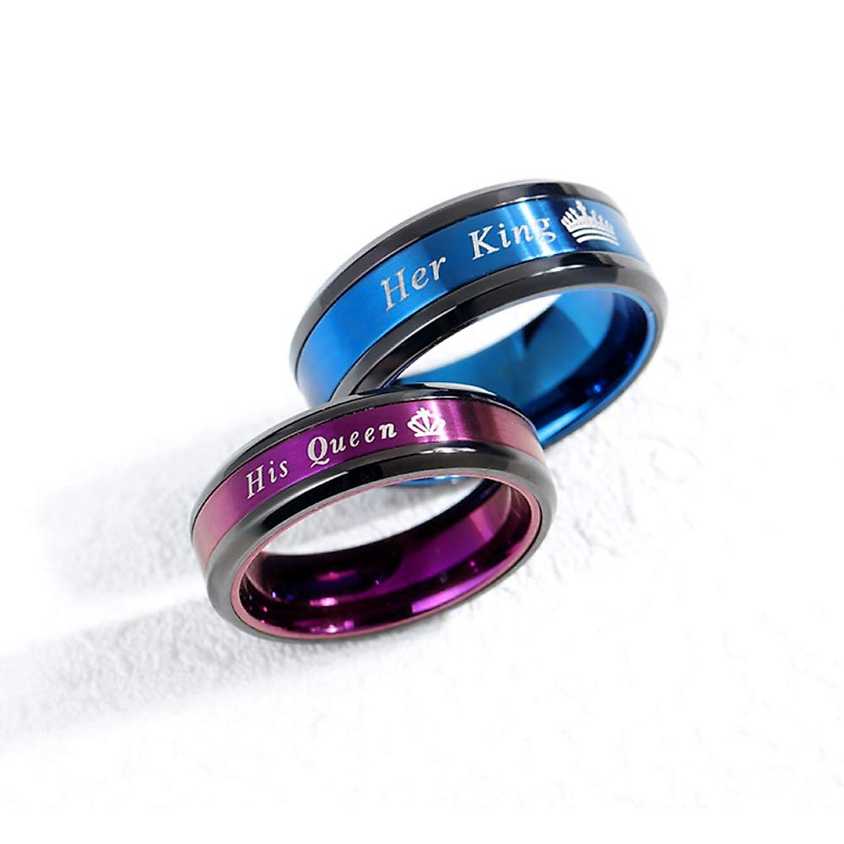 Blowin Set of 2 Matching Her King and His Queen Couple Ring Set Anniversary Engagement Wedding Bands Stainless Steel Promise Rings