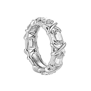 DovEggs Emerald Cut Moissanite Wedding Band 3.5CTW Total 3x5mm GHI Color Moissanite Lab Grown Diamond Engagement Ring Full Eternity Wedding Ring 14K Gold QUALITY Sterling Silver for Women（5.5）