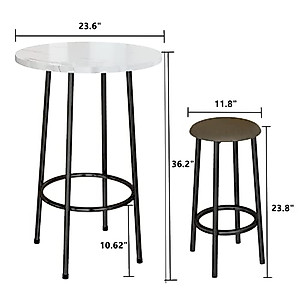 AWQM 3 Piece Pub Dining Set, Round Bistro Table and Chairs, Small Bar Table Set for Breakfast Nook, Kitchen, Apartment, Small Spaces - White
