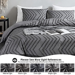 WARMDERN Boho Duvet Cover Set, Tufted Bedding Duvet Covers Soft Washed Microfiber Duvet Cover Twin Size, 2 Pieces Embroidery Shabby Chic Duvet Cover with Zipper Closure(Grey, Twin)