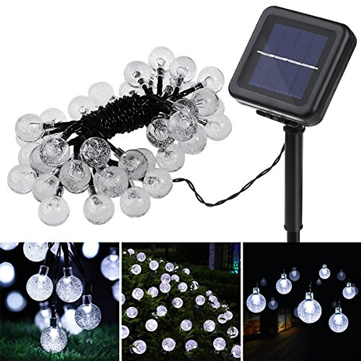 Christmas Decoration Light String- 6M 40LED Crystal Ball Solar String Lights Christmas Fairy Garden Lights for Outdoor Home Lawn Patio Party and Holiday Decorations (White Light)