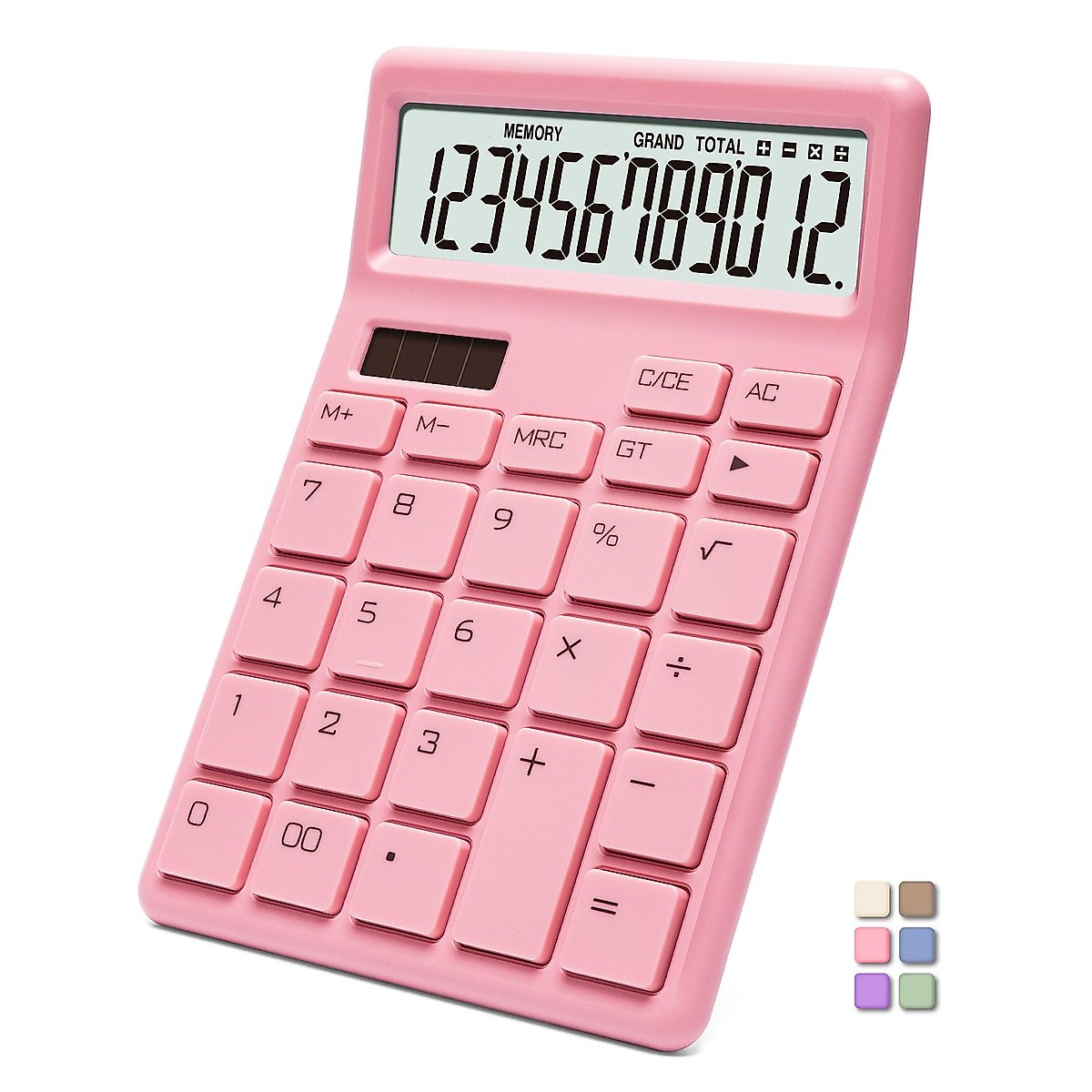 Exlliy Desk Calculator 12 Digit,Pink Desktop Dual Power Battery and Solar,Desk Calculators with Large LCD Display,Perfect for Home, Office,and School Use,Auto Sleep