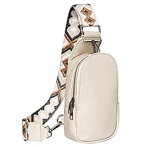 JXWENBYX Sling Bag for Women PU Leather Sling Bag Small Crossbody Sling Backpack Fashion Chest Bag for Traveling Hiking (Beige)