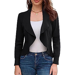 Womens Casual Work Blazer Open Front Cardigan Jacket Business Suit Black XXL