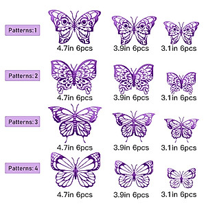 72pcs 3D Butterfly Wall Decor Stickers, Purple Butterfly Party Decorations - 4 Styles, 3 Sizes