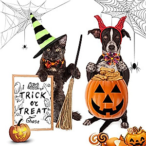 40 Pcs Halloween Dog Bow Ties Set 26 Halloween Pet Bowties 10 Ghost Pumpkin Pet Necktie 4 Dog Bandana Halloween Dog Grooming Accessories for Dog Cat Pet Decor (Ghost Style)