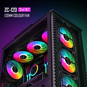 Zezzio 3PCS LED Cooling Fans for PC Case 120mm 3PIN/4PIN CPU Coolers Radiators(3pcs LED Color