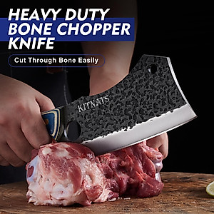 3PCS Butcher Knife Set, Hand Forged kitchen Knife Set-Heavy Duty Bone Chopper Knife & Meat Cleaver Knife & Viking Knife, Chef Knife Set for Home, Outdoor Cooking, Camping BBQ