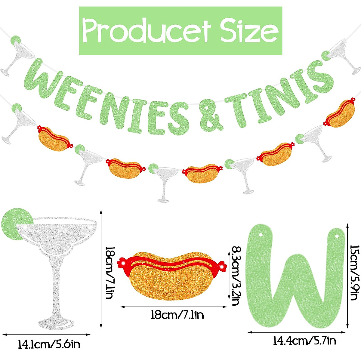 Generic Weenies & Tinis Banner, Martini Themed Party Decorations, Hot Dog Martini Bar Bachelorette Party Decorations, Margarita Birthday Decorations Supplies, Green