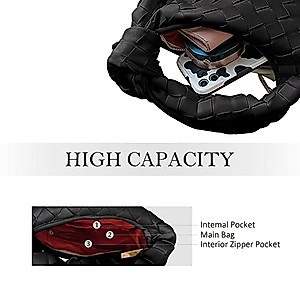 JYG Knoted Woven Handbag for Women Fashion Designer Ladies Hobo Bag Bucket Purse Faux Leather (Black)