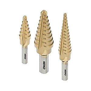 Neiko 10193A Titanium Step Bits, Unibit Set, 28 Sizes, High Speed Steel, Standard (SAE) Step Drill Bit Set, Step Bits for Metal. Unibit Step Drill Bits, Industrial Unibit