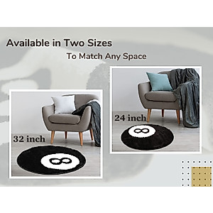 TURKUAZ LABEL 8 Ball Rug - 32 inch White & Black Hypebeast Rug - Cool Rugs and Aesthetic Rugs for Bedroom & Living Room - Y2K Rug for Y2K Room Decor