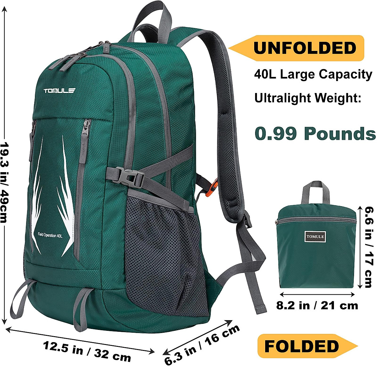 TOMULE Day Hiking Backpack for Women,Small Waterproof Backpack for Women,Lightweight Travel Backpack for Women Green