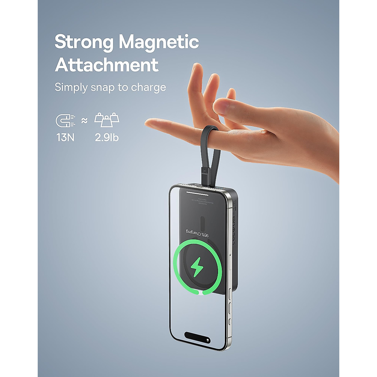 Baseus Magnetic Power Bank, 30W PD Fast Charging 10000mAh for Magsafe Battery Pack Built-in USB-C Cable (in&Out), Power Bank for iPhone 15 Pro Max, iPhone 15/15 Plus/15 Pro, Galaxy, iPad, Pixel, etc.