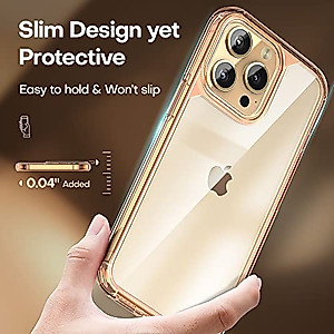 TAURI 5-in-1 for iPhone 13 Pro Case, Not Yellowing, with 2 Tempered Glass Screen Protector + 2 Camera Lens Protector [Military Grade Protection] Shockproof Slim Phone Case 6.1 Inch, Rose Gold
