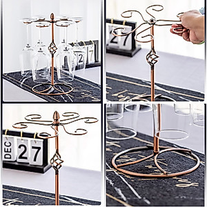 Okllen 2 Pack Scrollwork Wine Glass Rack with 6 Hooks, Metal Stemware Holder Stand Freestanding Wine Glass Holder Display Rack for Tabletop, Bar Countertop, Air Drying, Kitchen Home Storage, Bronze