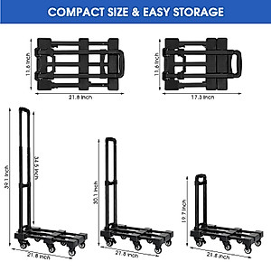 KEDSUM 90&150° Folding Hand Truck, 500lbs Heavy Duty Dolly Cart, Portable Luggage Cart with 6 Solid Construction Wheels, Collapsible Foldable Hand Cart for Shopping, Travel, Moving and Office Use