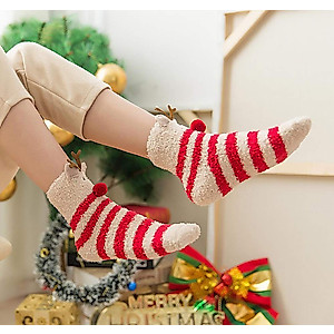 Loritta 5 Pairs Womens Fuzzy Socks Winter Warm Cozy Fluffy Super Soft Slipper Socks,D3-Christmas Animals