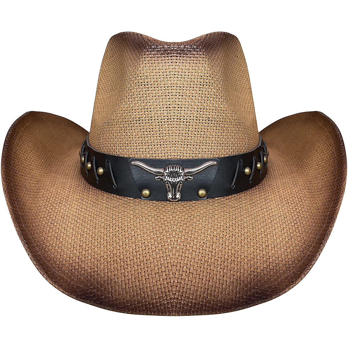 Western Outback Cowboy Hat Men's Women's Style Straw Felt Canvas (Brown Bull)