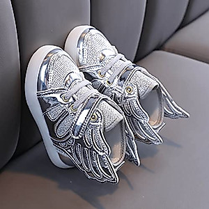 Lykmera Kids Baby Luminous Walking Shoes Led Light Girls Sport Bling Children Baby Shoes Toddler Shoes Sports Shoes (Silver, 2.5-3Years Toddler)