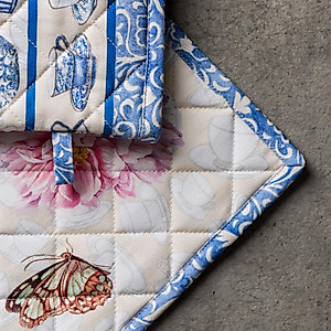 Maison d' Hermine Oven Mitt + Pot Holder 100% Cotton Heat Resistant Kitchen Oven Gloves (7.5"x13") & Hot Pads (8"x8"), Chef, Women & Men Parties, Birdies On Wire - Spring/Summer