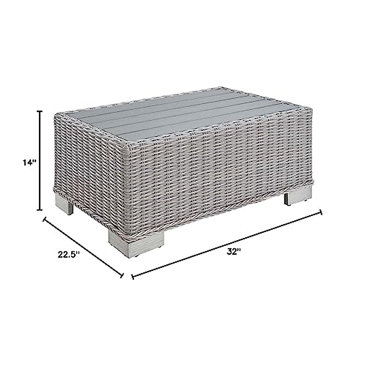 Modway Conway 32" Modern Rattan Outdoor Coffee Table in Light Gray