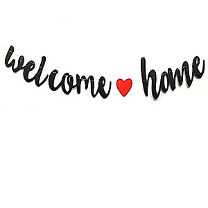 Welcome Home Black Glitter Banner for Housewarming Patriotic Military Decoration Family Party Supplies Bunting Photo Booth Props Sign Pre-Strung