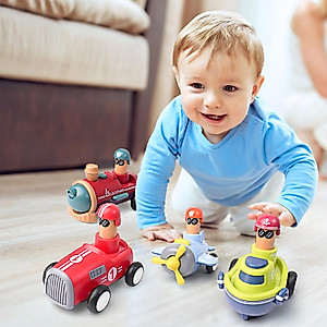 LiKee Toy Cars for Toddlers 1 2 3 4 Years Old Boy Girl, 4 Pcs Pull Back Cars for 18+ Months Baby Infant Gift, Kids Trucks Push and Go Back Friction Powered Vehicles (Transport)