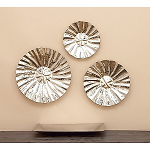 Deco 79 Stainless Steel Plate Wall Decor with Hammered Designs, Set of 3 17", 14", 11"W, Silver