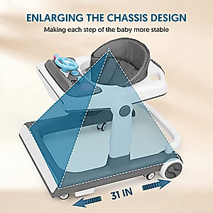 Bellababy Baby Walker Foldable Adjustable Height, Multi-Function Anti-Rollover Toddler Walker, Suitable for All terrains for Babies Boys and Girls 7-15 Months