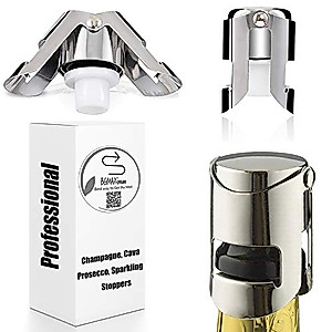 Champagne Sealer Stopper, BGMAX 3 Pack Stainless Steel Sparkling Wine Bottle Plug Sealer Set with a Longer Sealing Plug, Gifts Accessories for Champagne