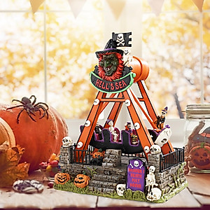 Chonsun Halloween Decoration Indoor Village House - Halloween Village Set Bumper Cars Pumpkin Skeleton Ghost Halloween Table Figurines with Motion and Creepy Laughter USB Powered Home Decor