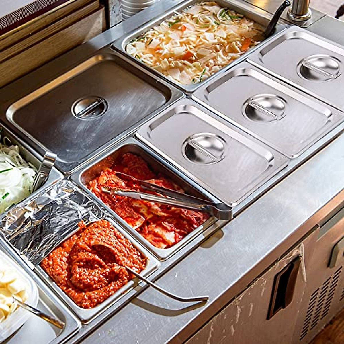 PINGEUI 8 Pack 1/3 Size Stainless Steel Steam Table Lid, Solid Hotel Pan Cover with Handle for Steam Food Pan, Non-Stick Surface